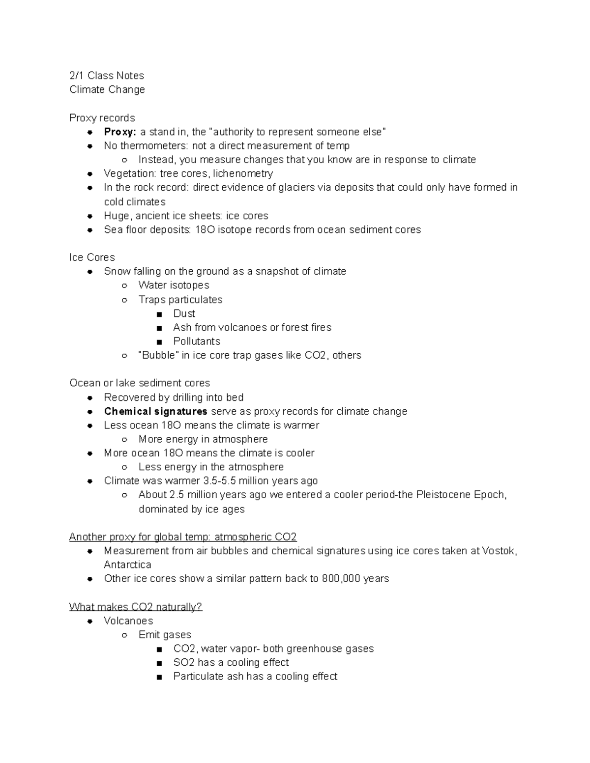 2/1 Class Notes - Professor Claire O'Neal - 2/1 Class Notes Climate ...