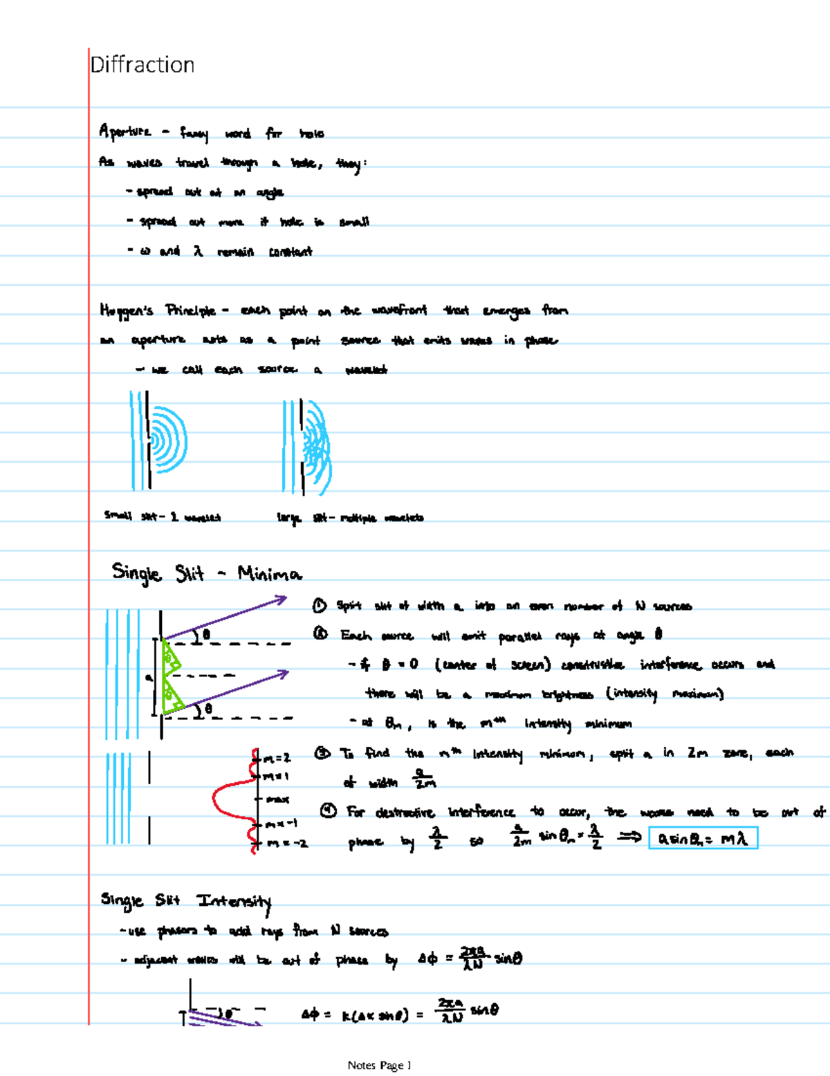 Diffraction - PHYS 1200 - Diffraction Notes Page 1 Notes Page - Studocu