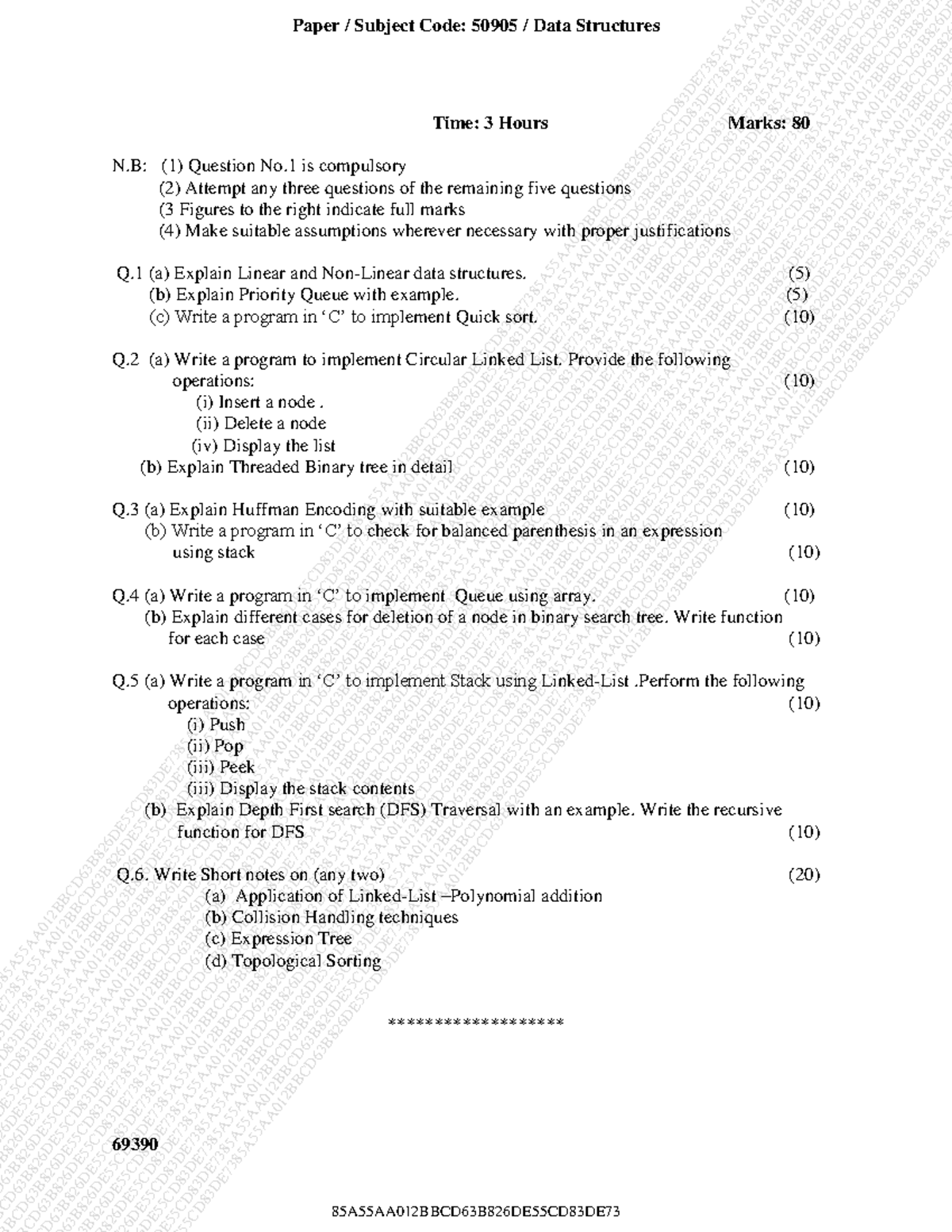 Com Iii Cbc Datas Practice 69390 Time 3 Hours Marks 80 N 1 Question No Is Compulsory 2