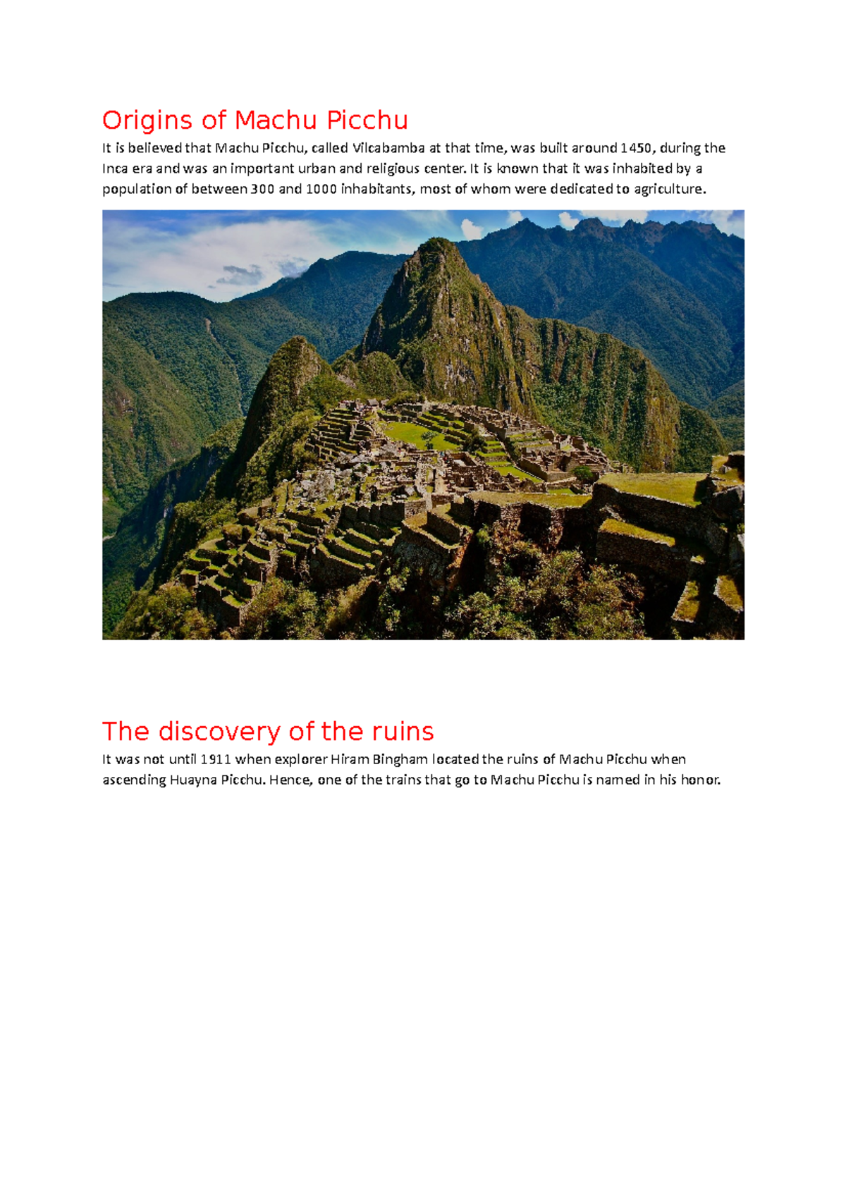 Proyecto Final Ingles - asdc - Origins of Machu Picchu It is believed ...