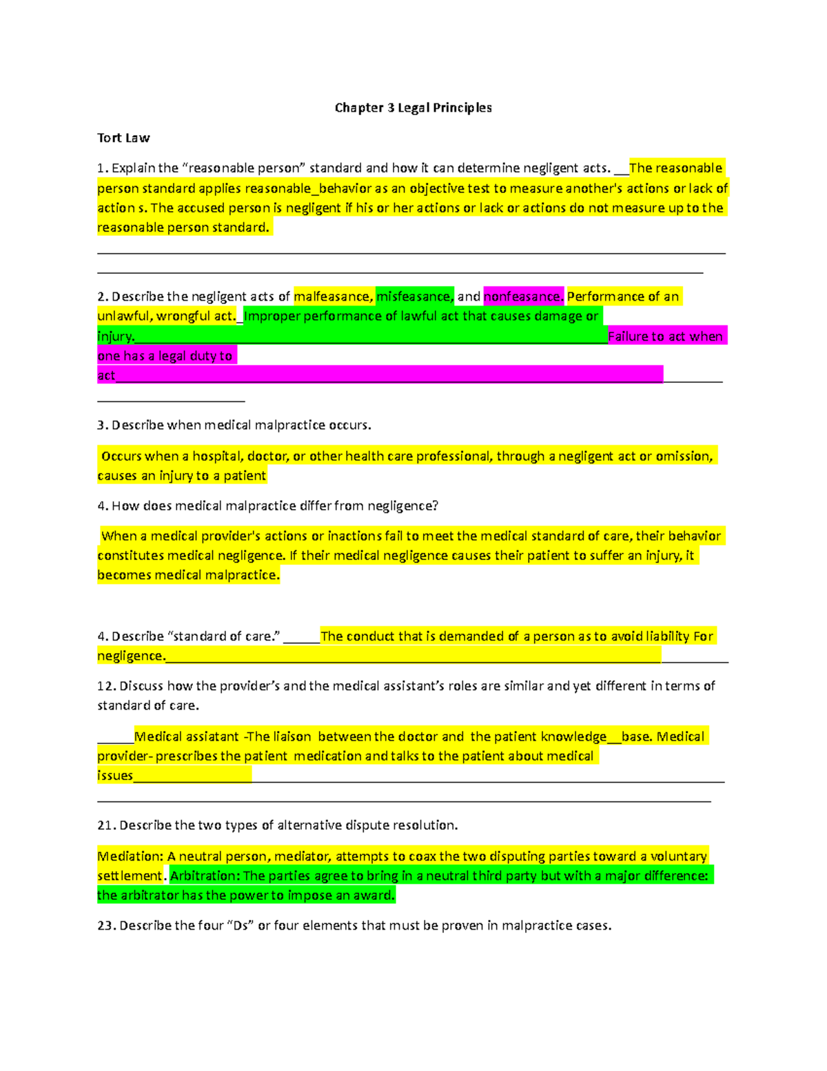 Week 2 Assignment Worksheet - Chapter 3 Legal Principles Tort Law ...