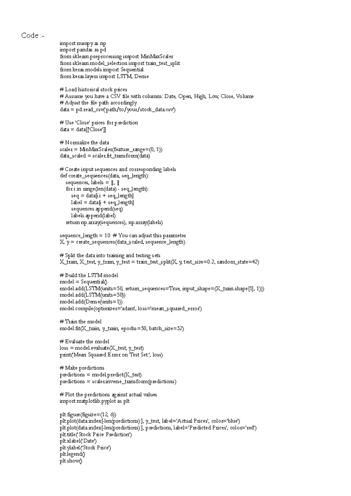 Mimi today 22aa - MINI PROJECT - Code :- import numpy as np import pandas as pd from sklearn ...