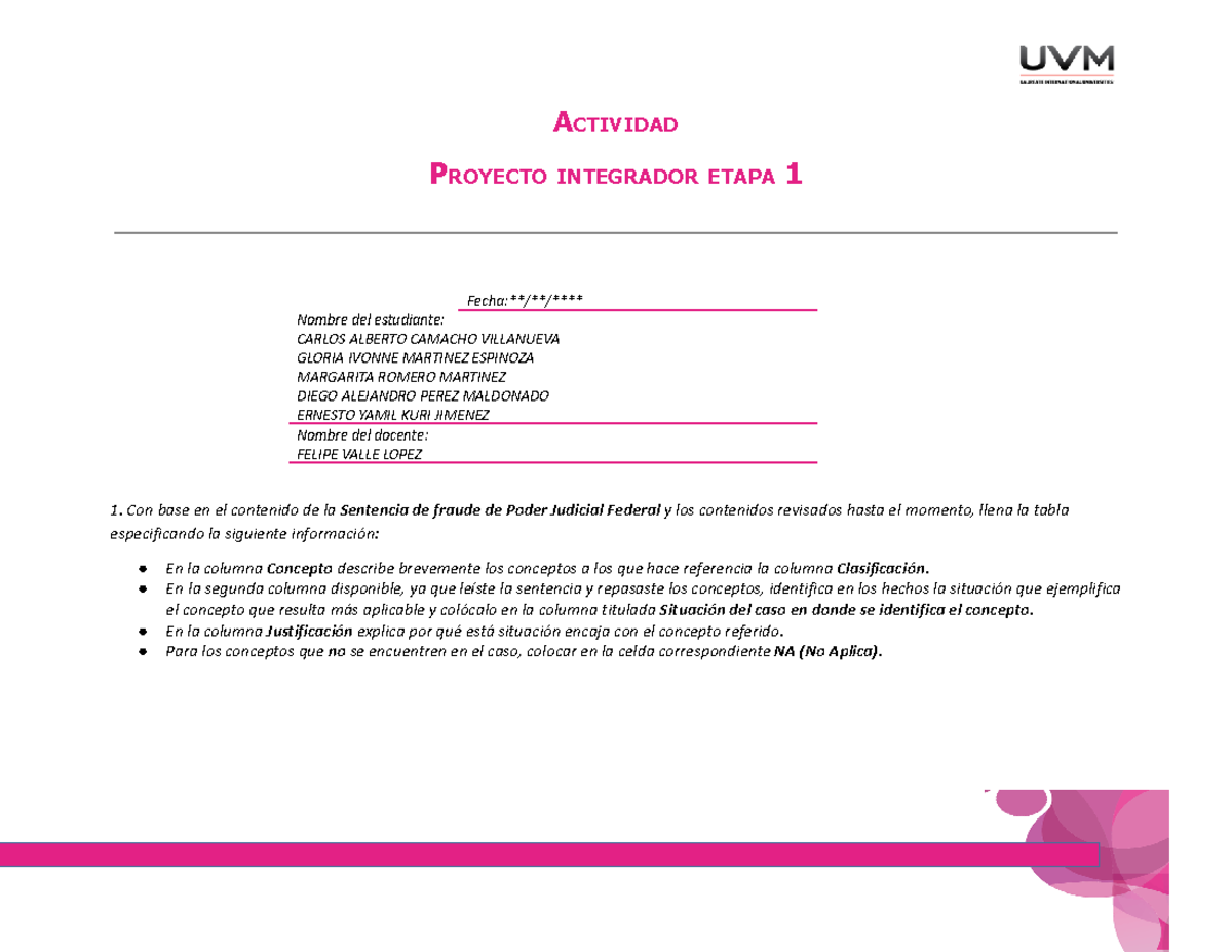 PI Etapa 1 - tuvo 10 de calificacion - ACTIVIDAD PROYECTO INTEGRADOR ETAPA 1 Nombre del ...