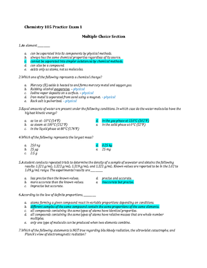CHEM 105 Exam 1 Study Guide - Chemistry 105 Exam 1 Study Guide - Studocu
