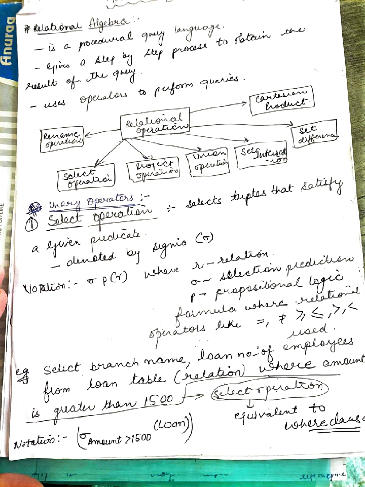 Unit 2 dbms - Notes of ERP and DBMS - Relational Algebra a procedural ...