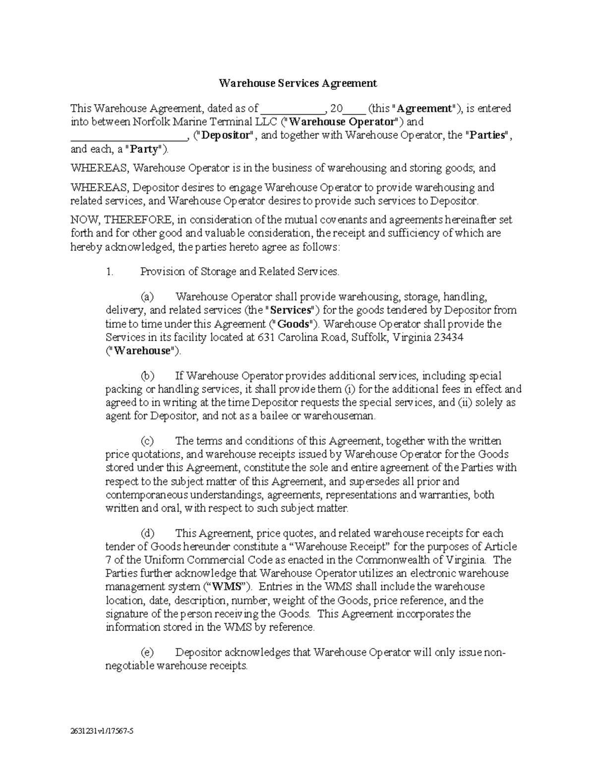 Cargoways Warehouse Agreement Norfolk - Warehouse Services Agreement ...