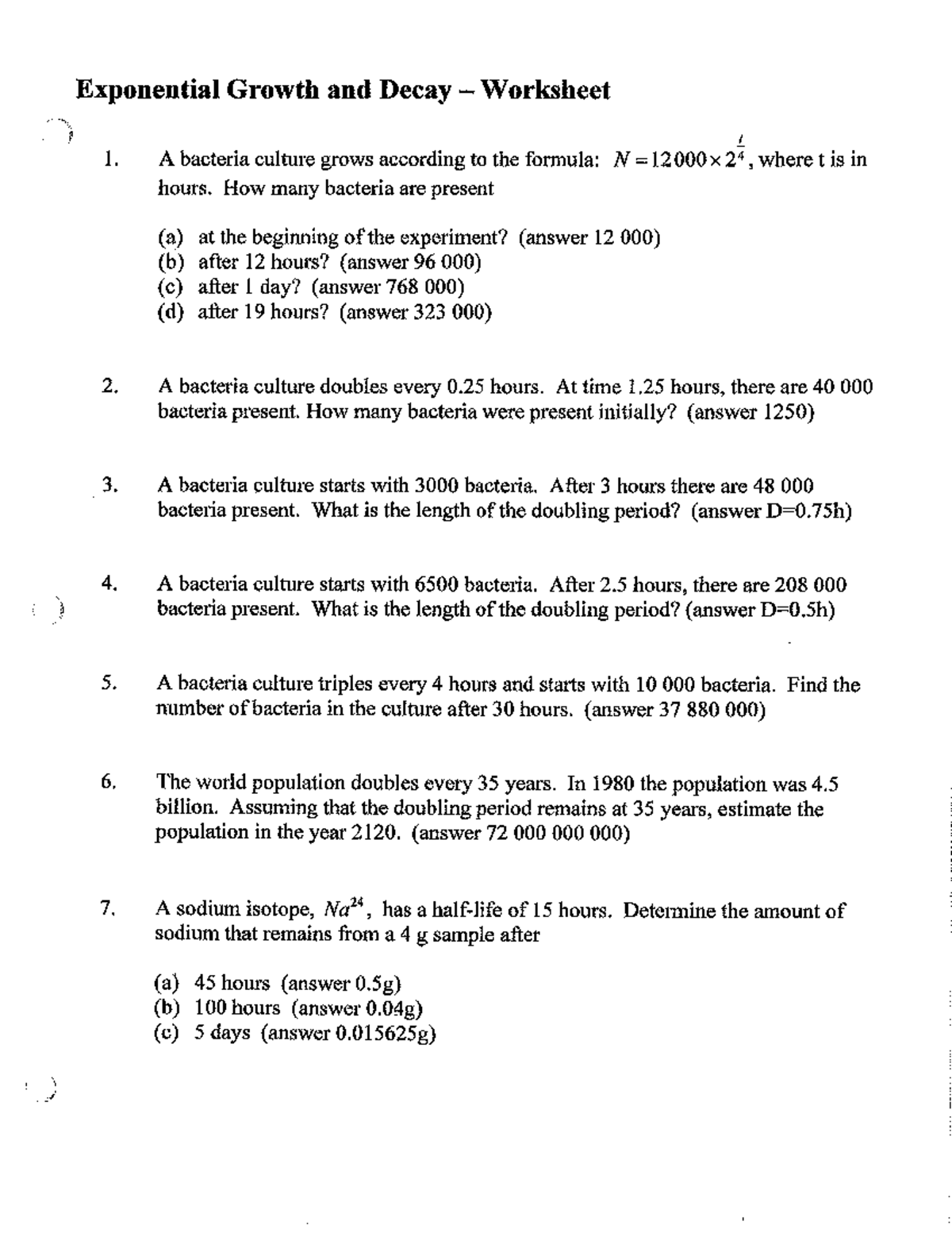 Growth and Decay worksheet April 16 - Exponential Growth and Decay ...