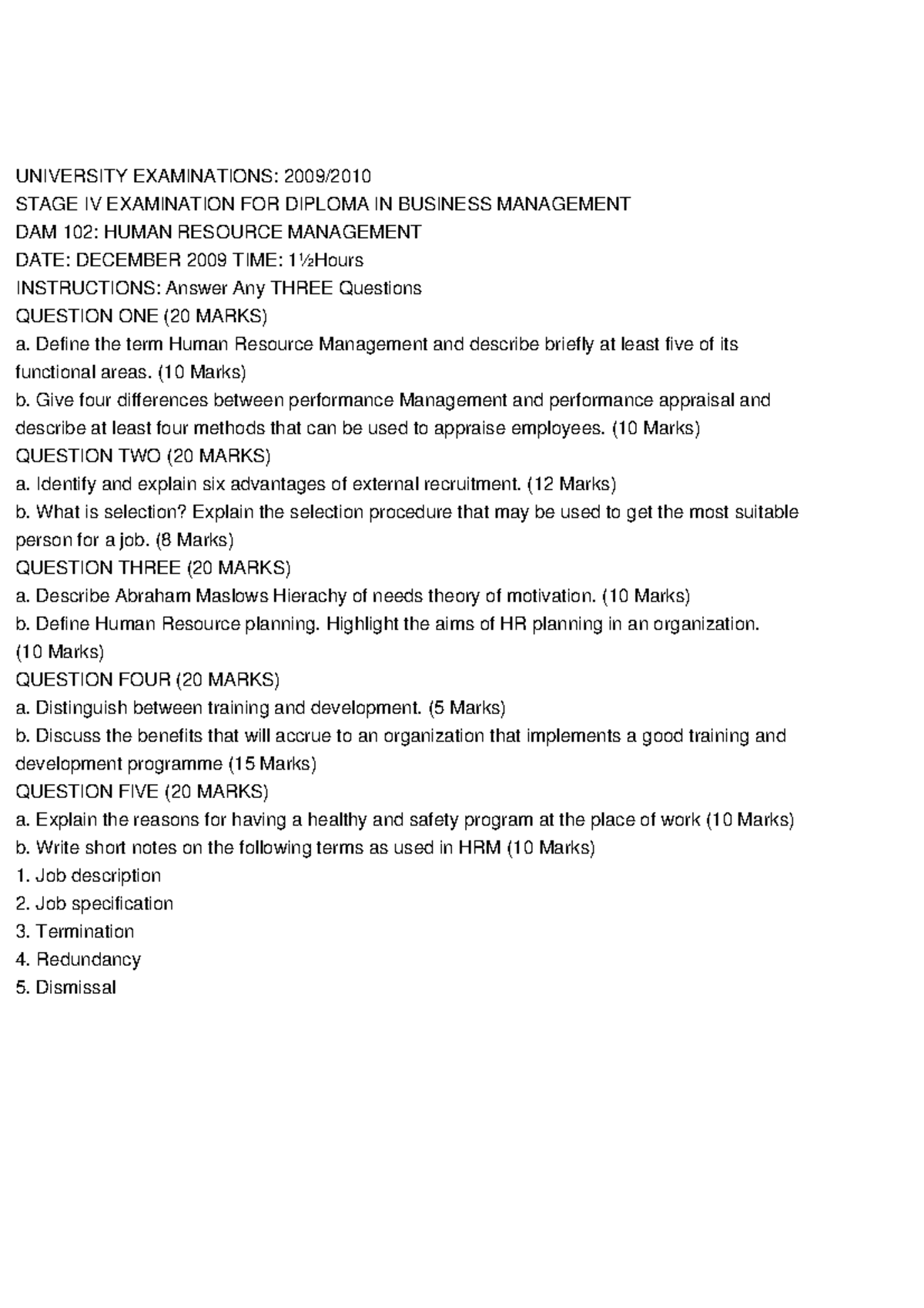 Human-Resource-Management - UNIVERSITY EXAMINATIONS: 2009/ STAGE IV ...