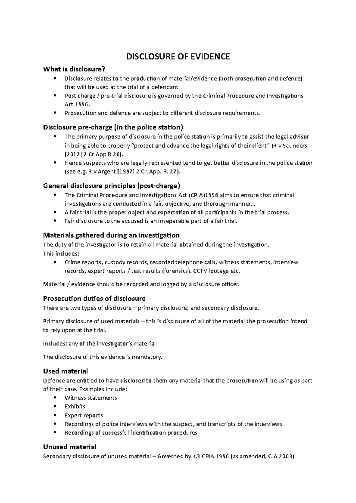 7. Disclosure of evidence Revision notes - DISCLOSURE OF EVIDENCE What ...
