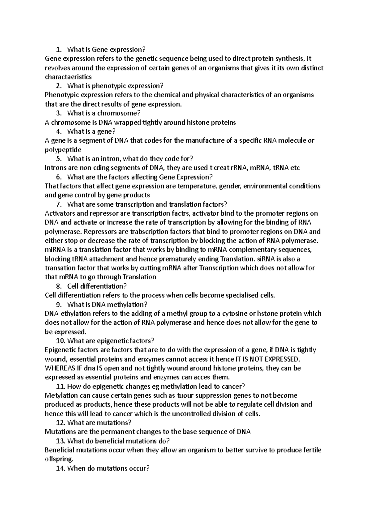 SAT 2 Bio Qs - practise qs - What is Gene expression? Gene expression ...