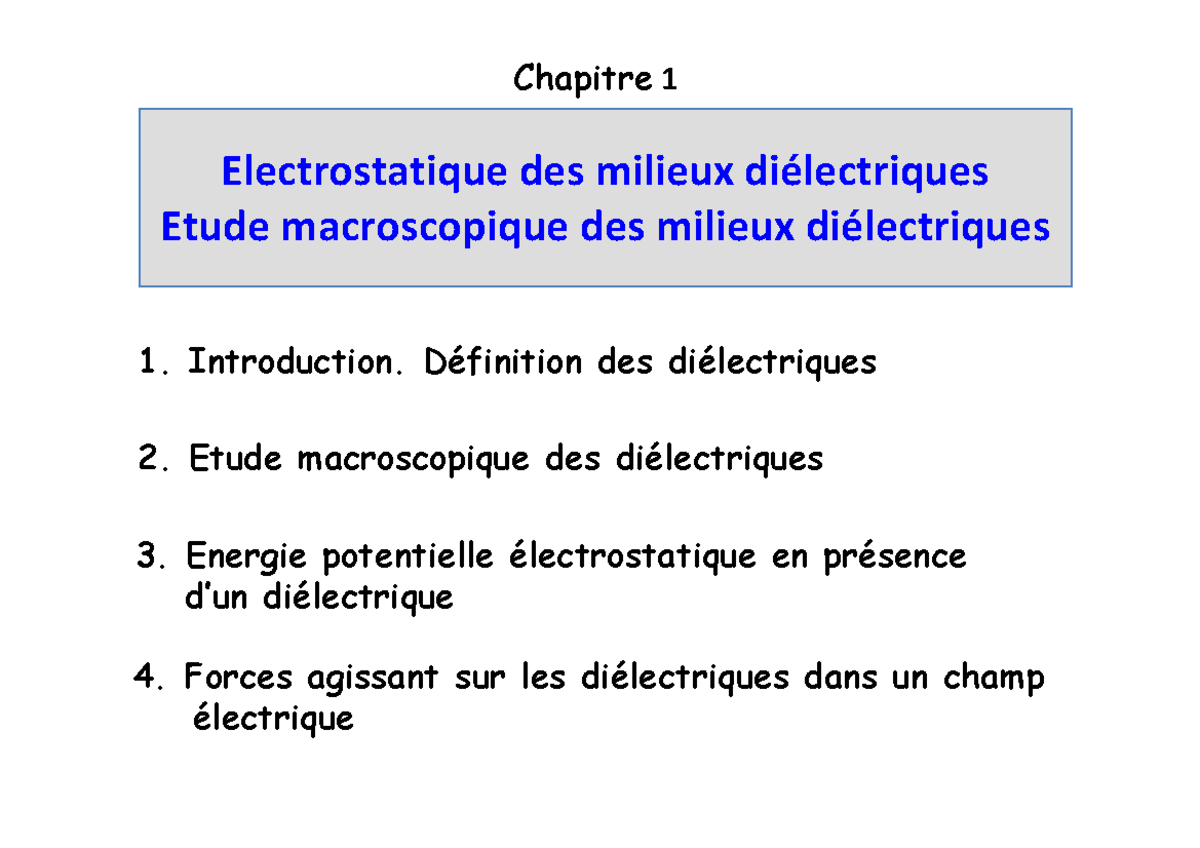 Etude macro. milieux diélectriques - Electrostatique des milieux ...
