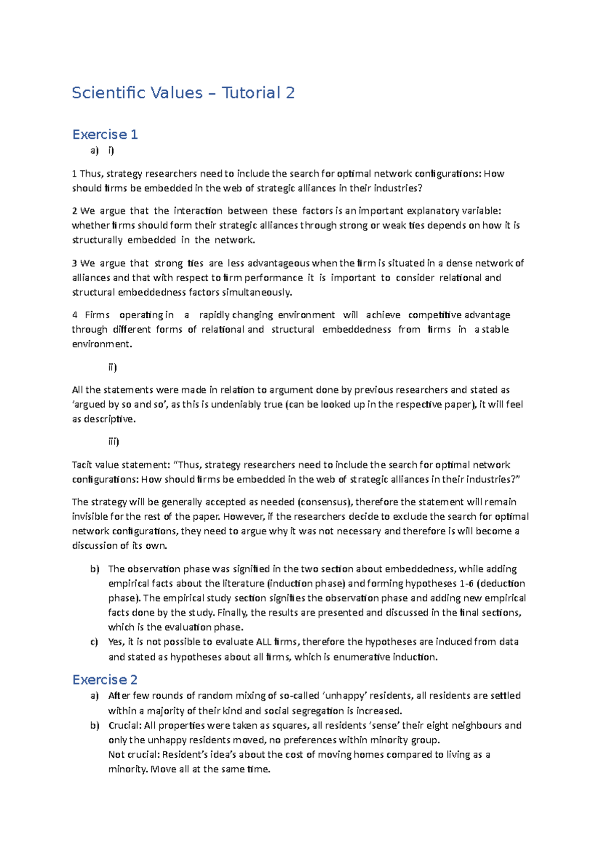 Scientific Values Tutorial 2 - Scientific Values – Tutorial 2 Exercise ...