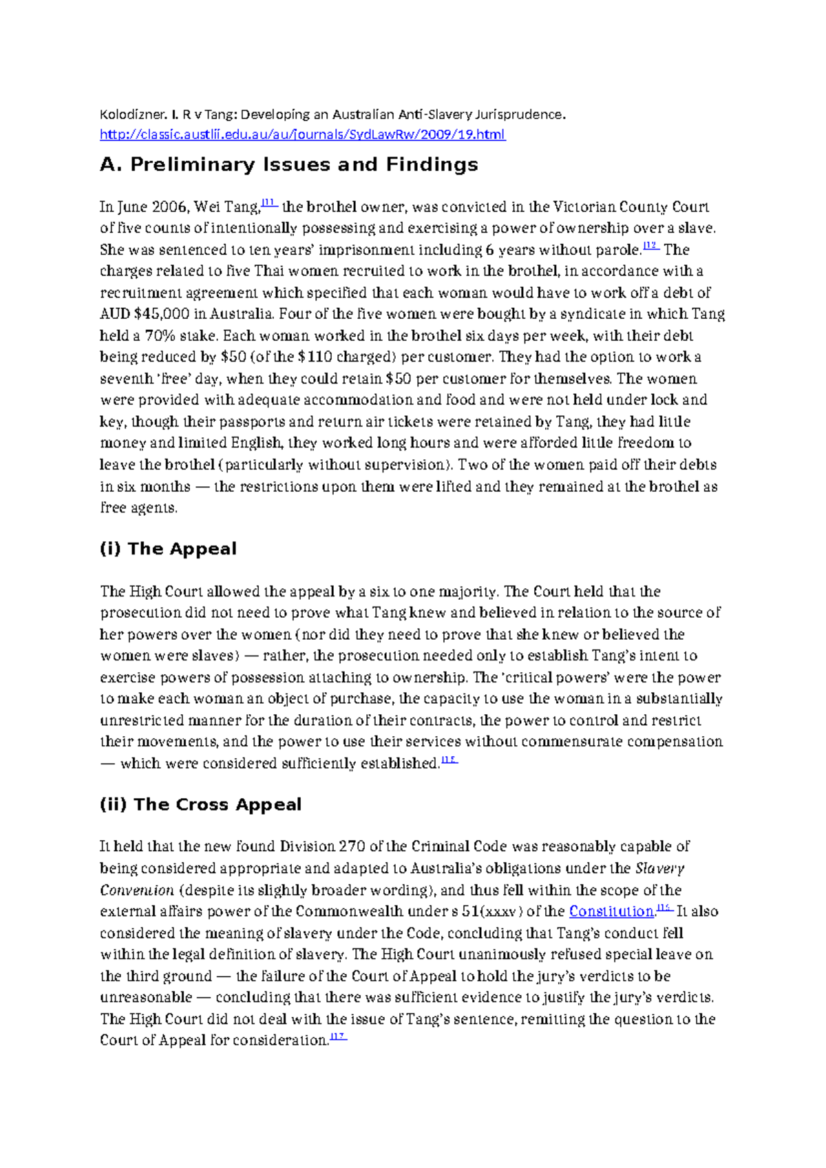 Research file wei tang - Human Rights Case example - Kolodizner. I. R v ...