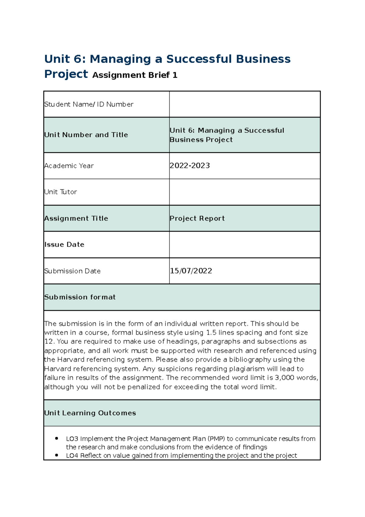 5039 Assignment Brief 2 Business Recovery - Unit 6: Managing a ...