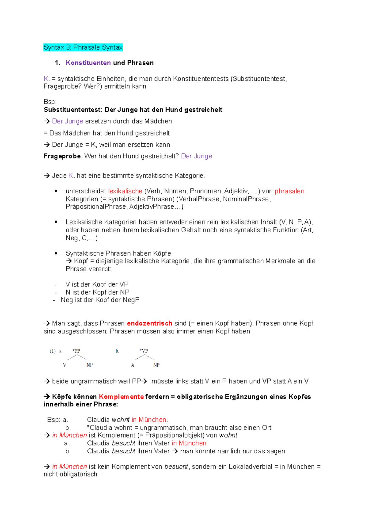 Syntax 3 - lernzettel - Einführung in die Sprachwissenschaften - Uni ...