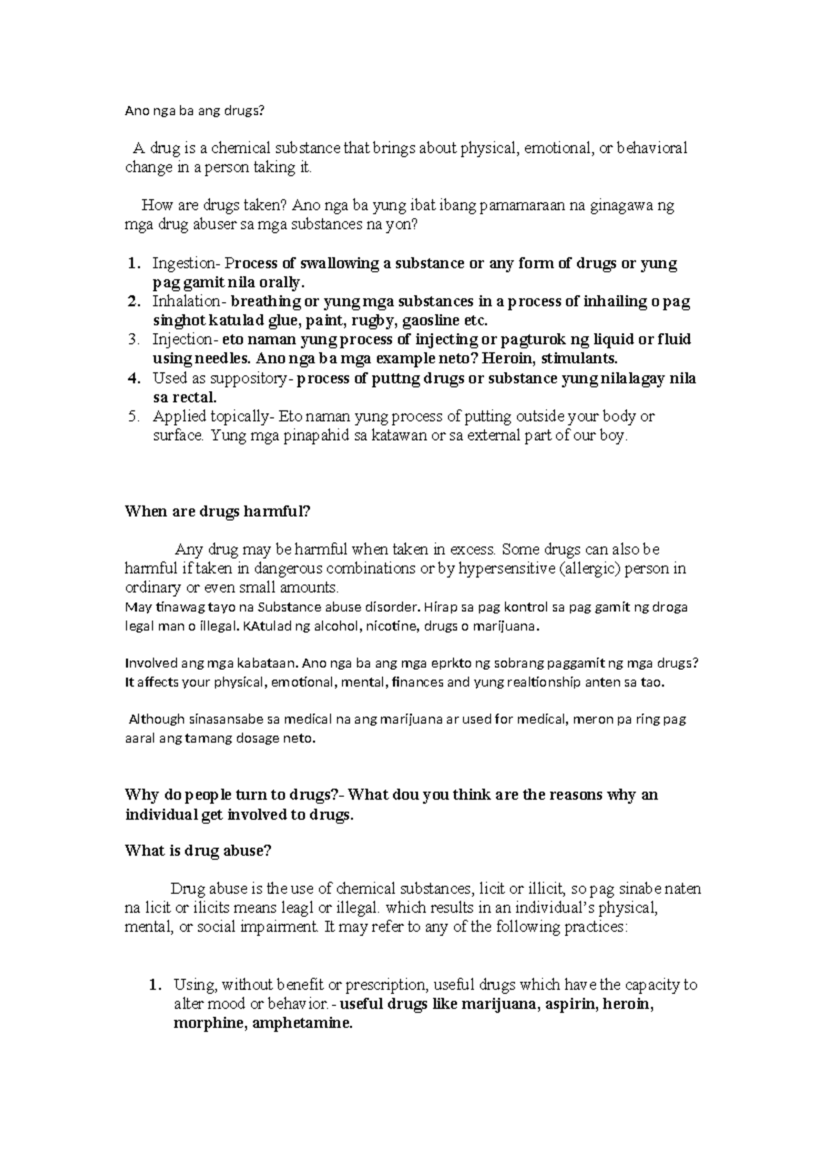 Nstp drugs - nstp - Ano nga ba ang drugs? A drug is a chemical ...