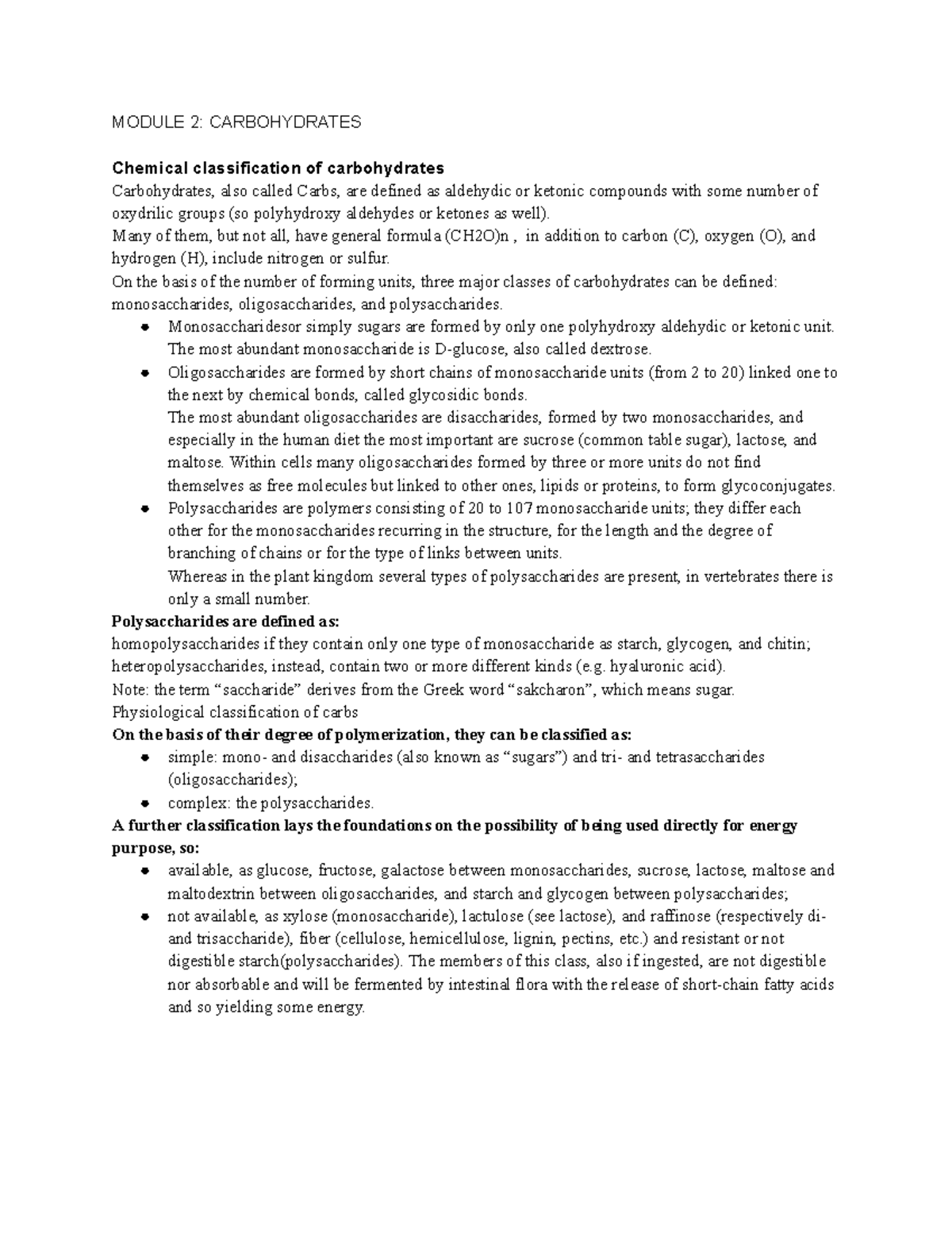 Module 2 Carbohydrates PART 2 - MODULE 2: CARBOHYDRATES Chemical ...