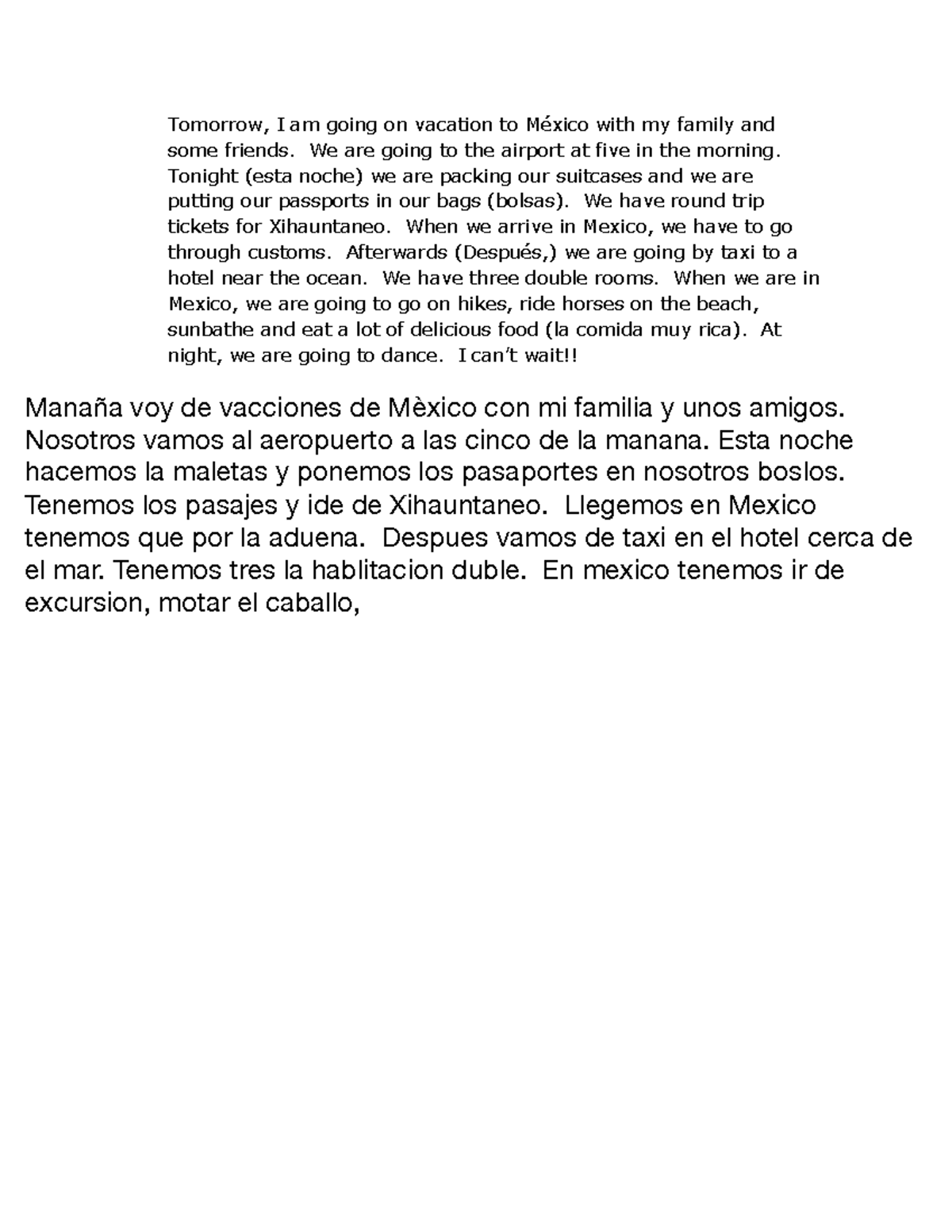 Mi Viaje a Mexico English Translation - - Studocu