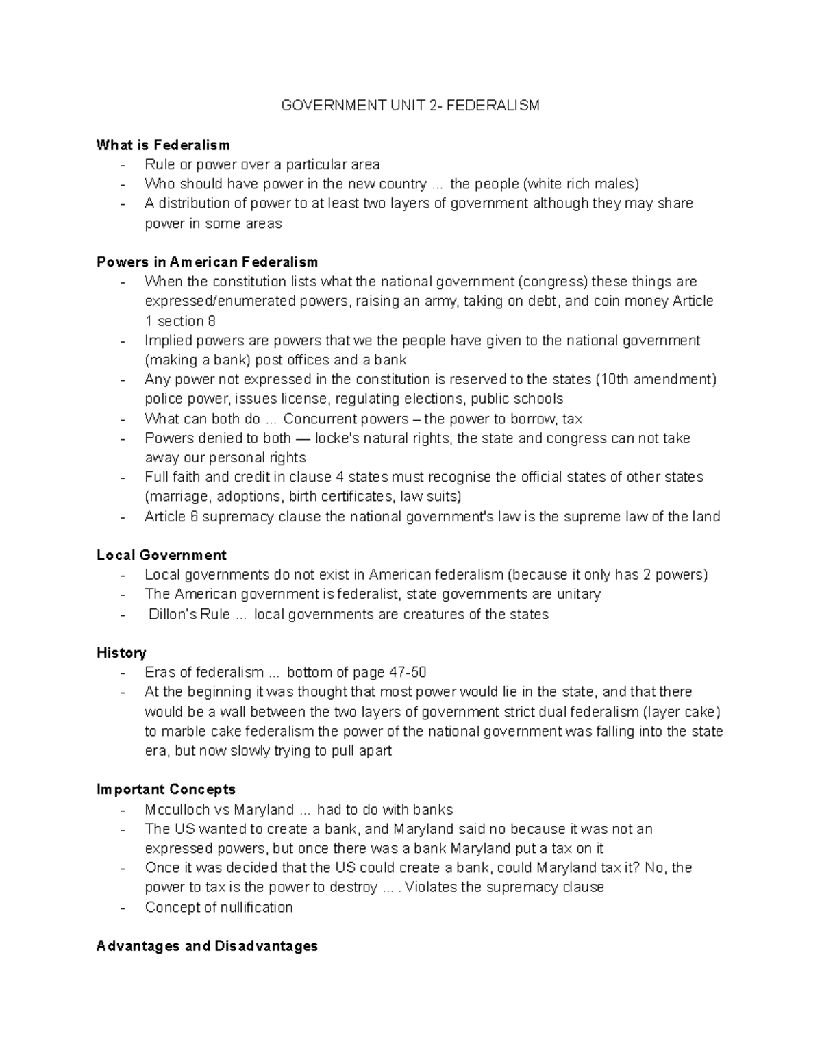 Federalism - unit 2 - GOVERNMENT UNIT 2- FEDERALISM What is Federalism ...