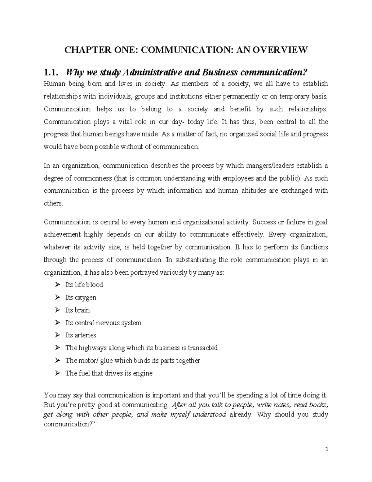 ABC- Chapter ONE - practice - CHAPTER ONE: COMMUNICATION: AN OVERVIEW 1 ...