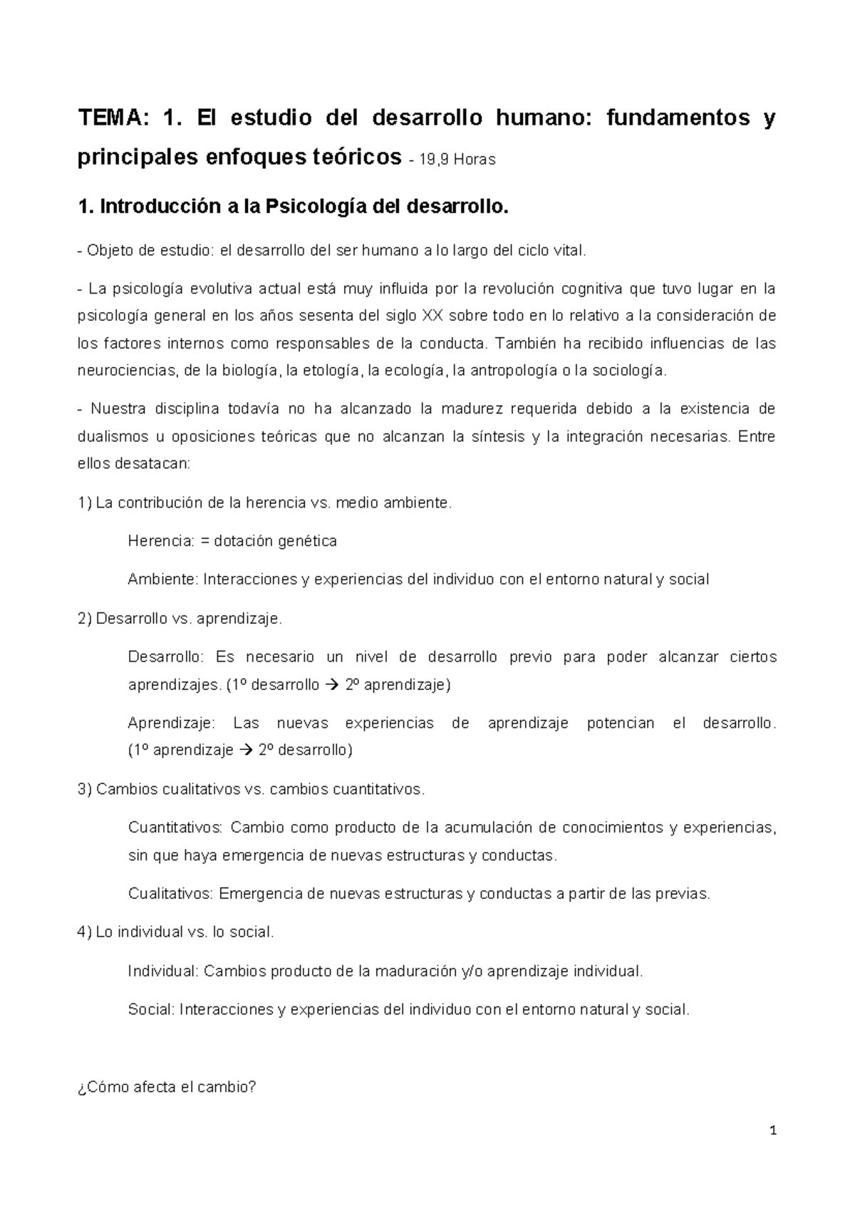 Tema 1. El significado del desarrollo en los seres humanos - TEMA: 1. El estudio del desarrollo ...