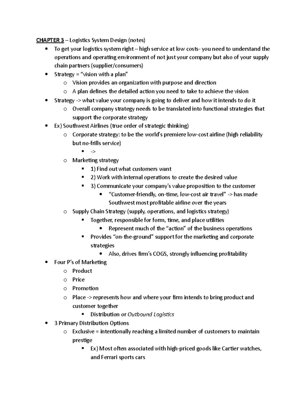 Chapter 3 - Lecture notes 3 - CHAPTER 3 Logistics System Design (notes ...