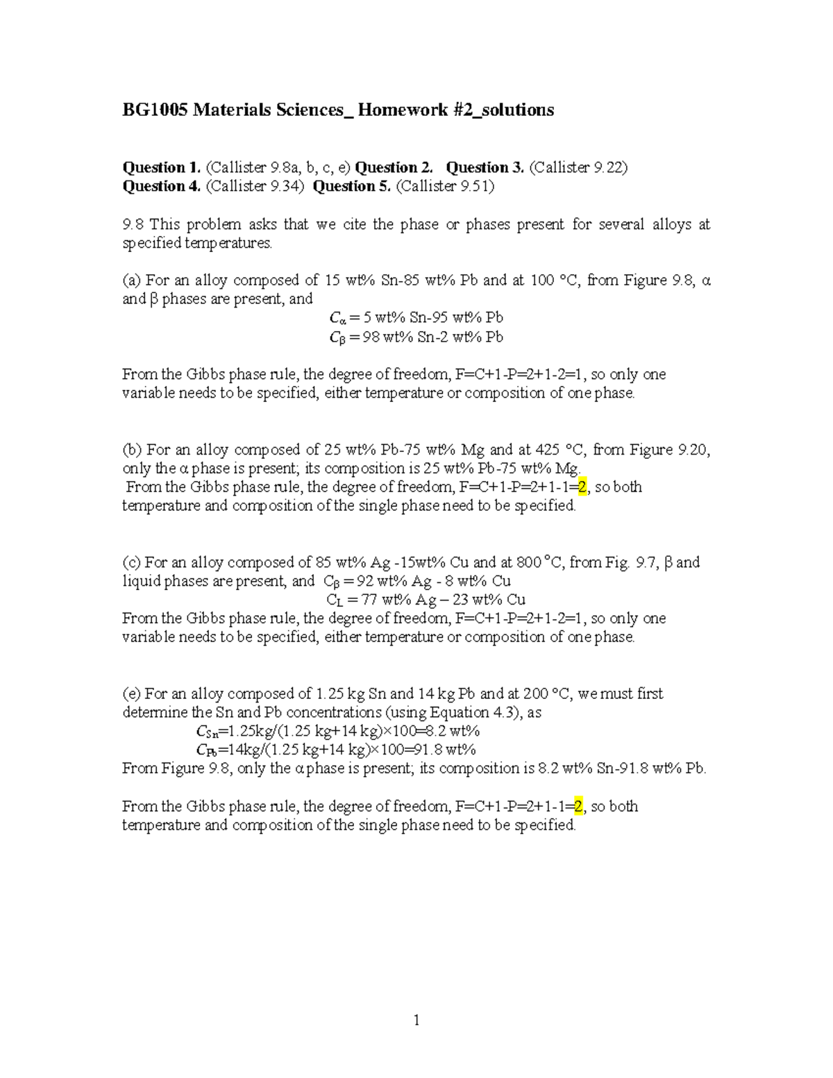 Homework Solutions (Assignment 2) - BG1005 Materials Sciences_ Homework ...