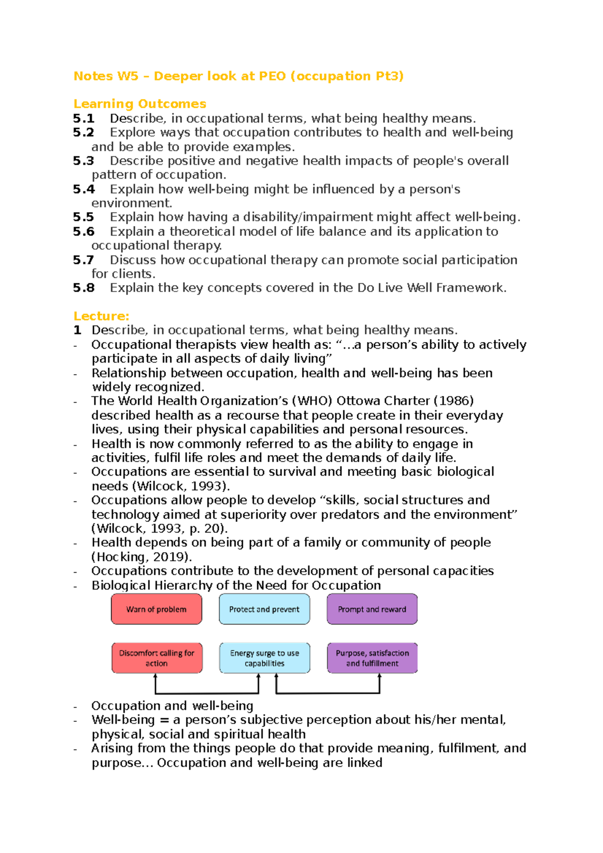 Week 5 - Week 5 notes full unit points - Notes W5 – Deeper look at PEO ...