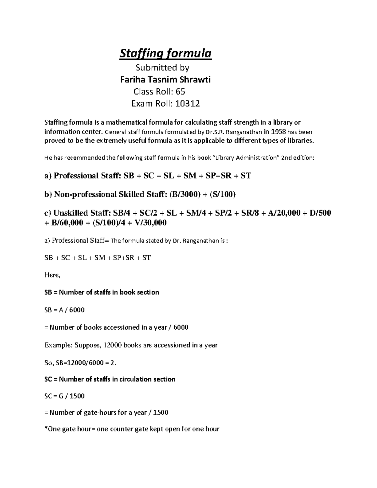 5. Fariha - management science - Staffing formula Submitted by Fariha ...