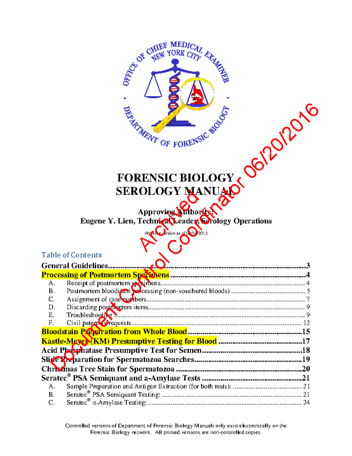 Serology procedures 041416 - Controlled versions of Department of ...