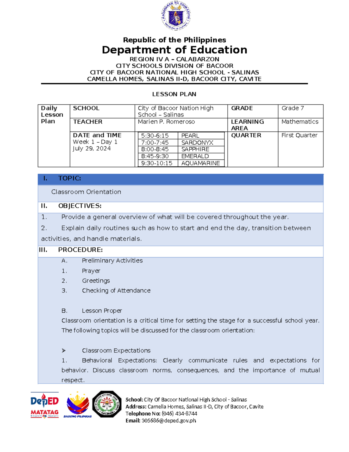 Kumustahan- Lesson-PLAN - Department of Education REGION IV A ...