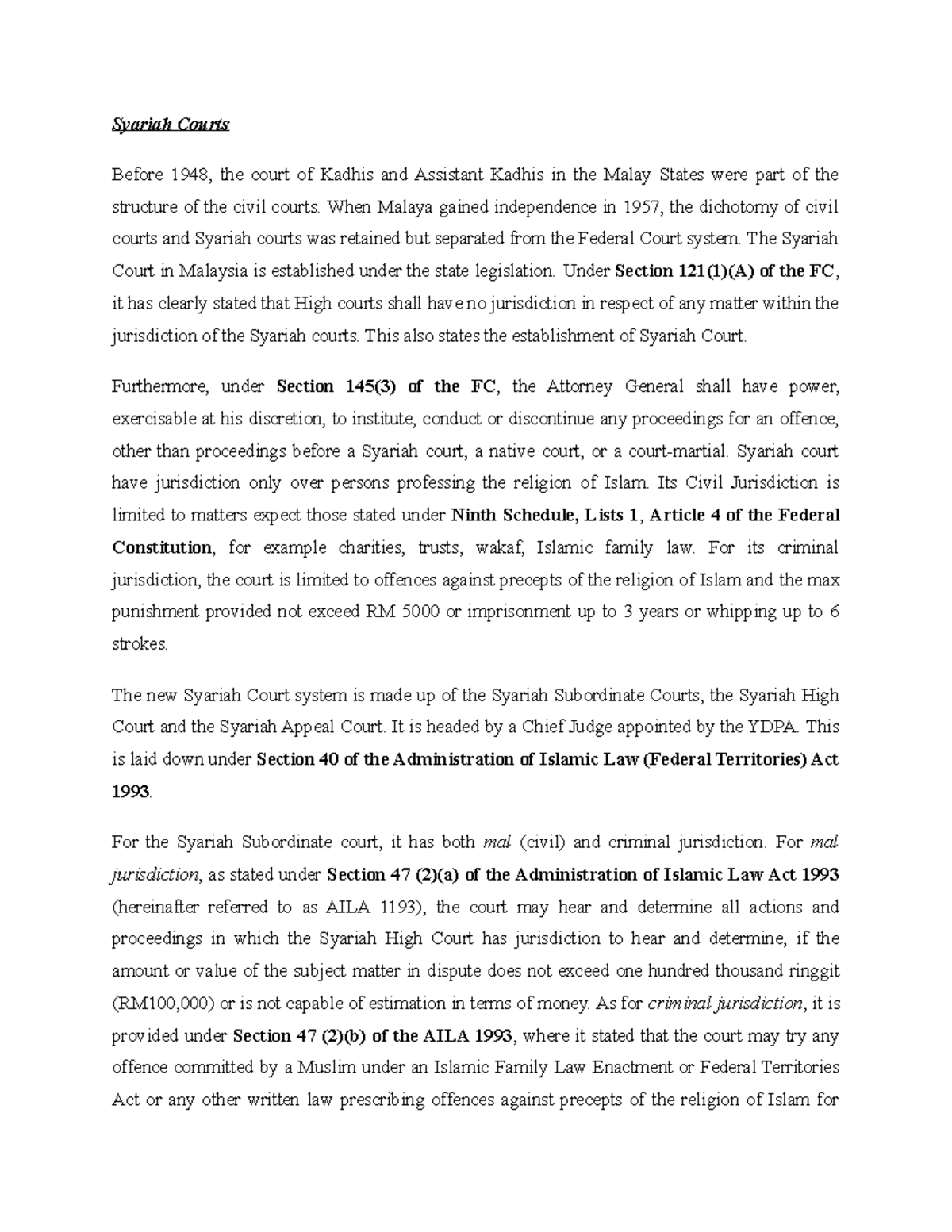 Administrative Law of Syariah - Syariah Courts Before 1948, the court ...