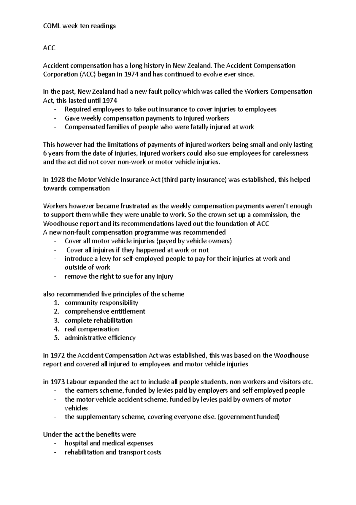 ACC - summary of acc reading - ACC Accident compensation has a long ...