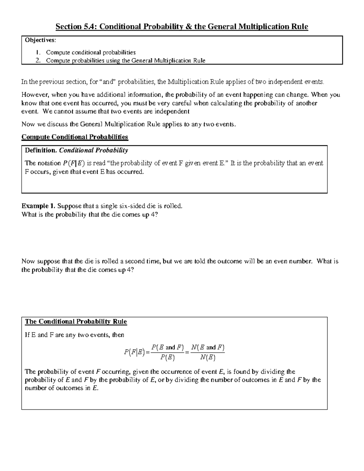 Section 5.4-Conditional Probability & the General Multiplication Rule ...