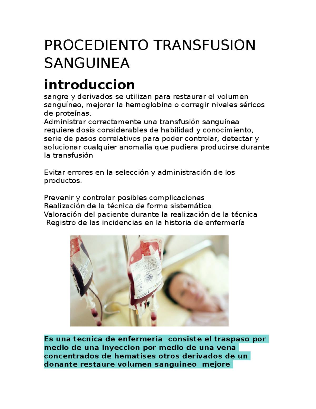 Procediento Transfusion Sanguinea - PROCEDIENTO TRANSFUSION SANGUINEA ...