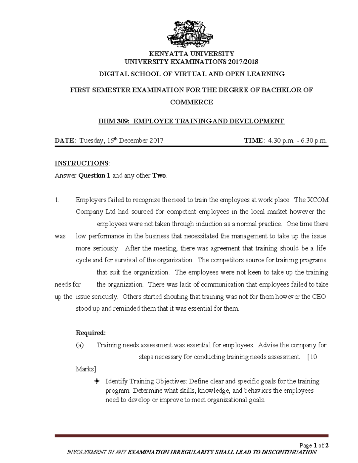 Employee Training AND Development PAST Papers - KENYATTA UNIVERSITY ...