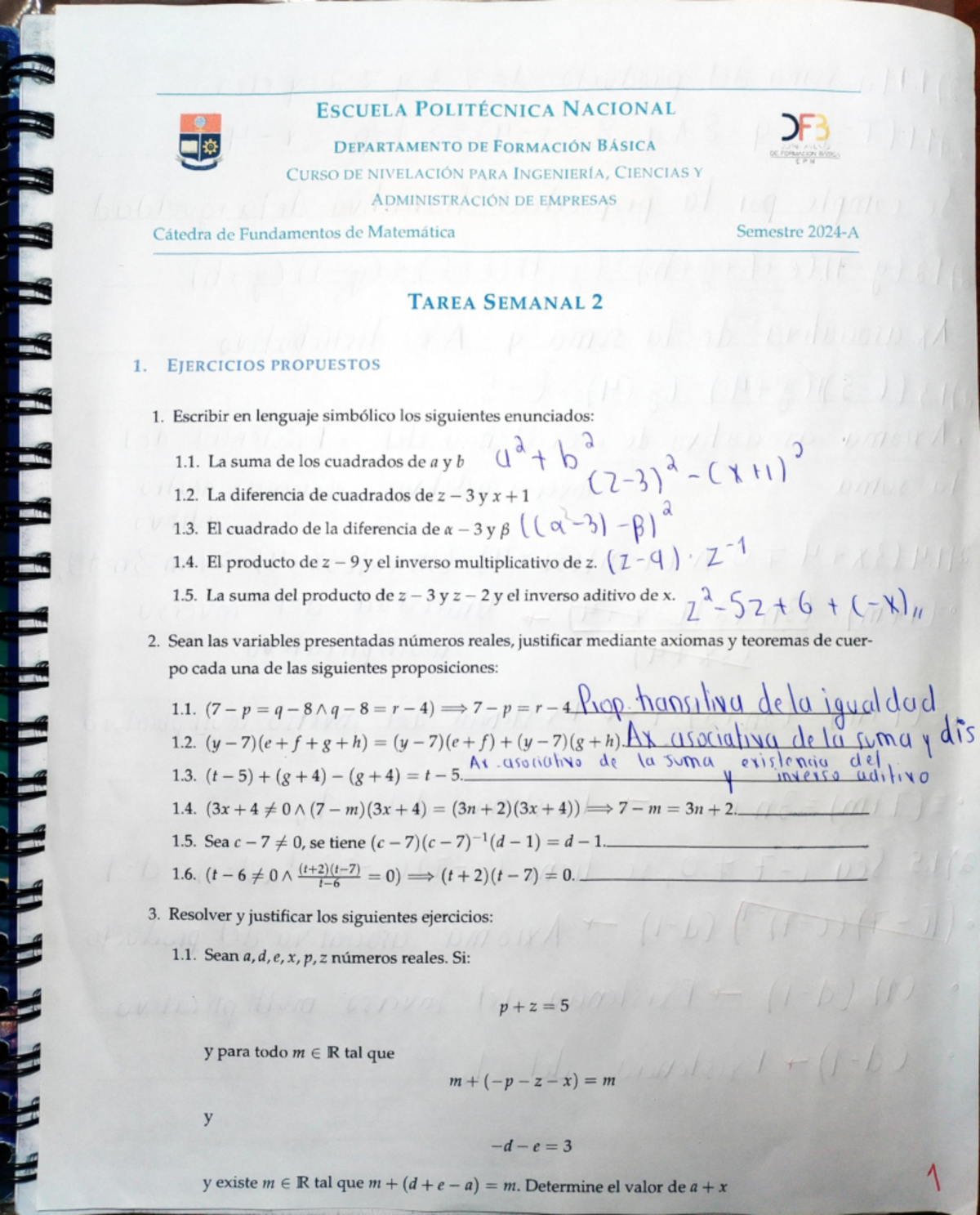 Tarea Semanal 2 Isaac Proaño GR05 - Fundamentos de Matemática - Studocu
