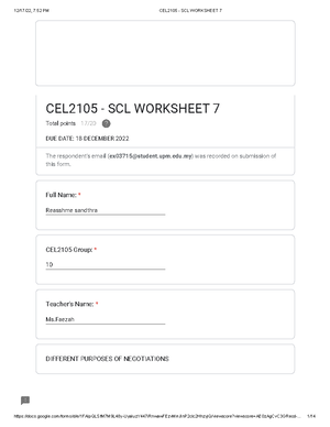 CEL2105 - SDL Worksheet 10 - 0 分（共 0 分） LIANG ENMING 205097 5 Aris LISTENING FOR INFORMATION 6 分 ...