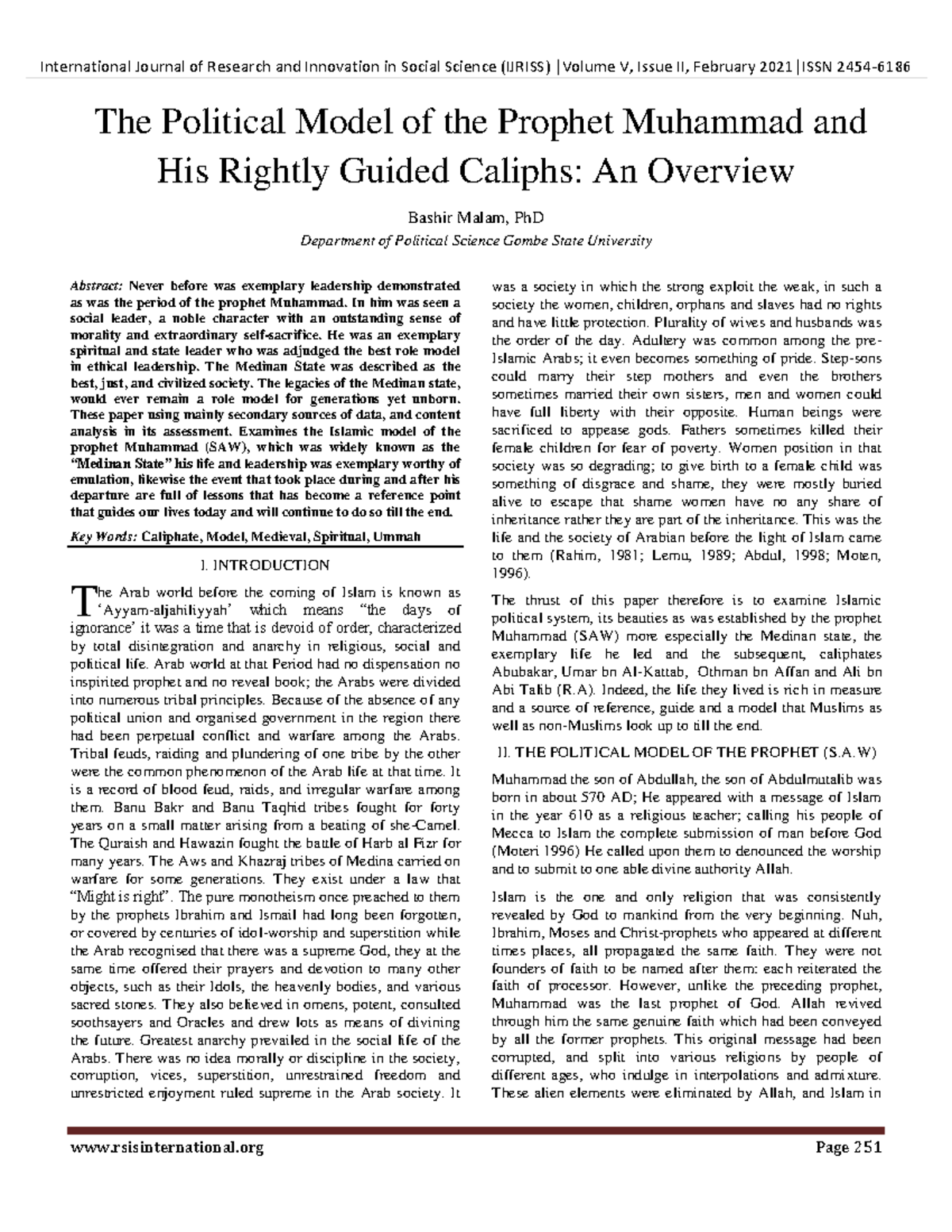 The Political Model of the Prophet Muham - In him was seen a social ...