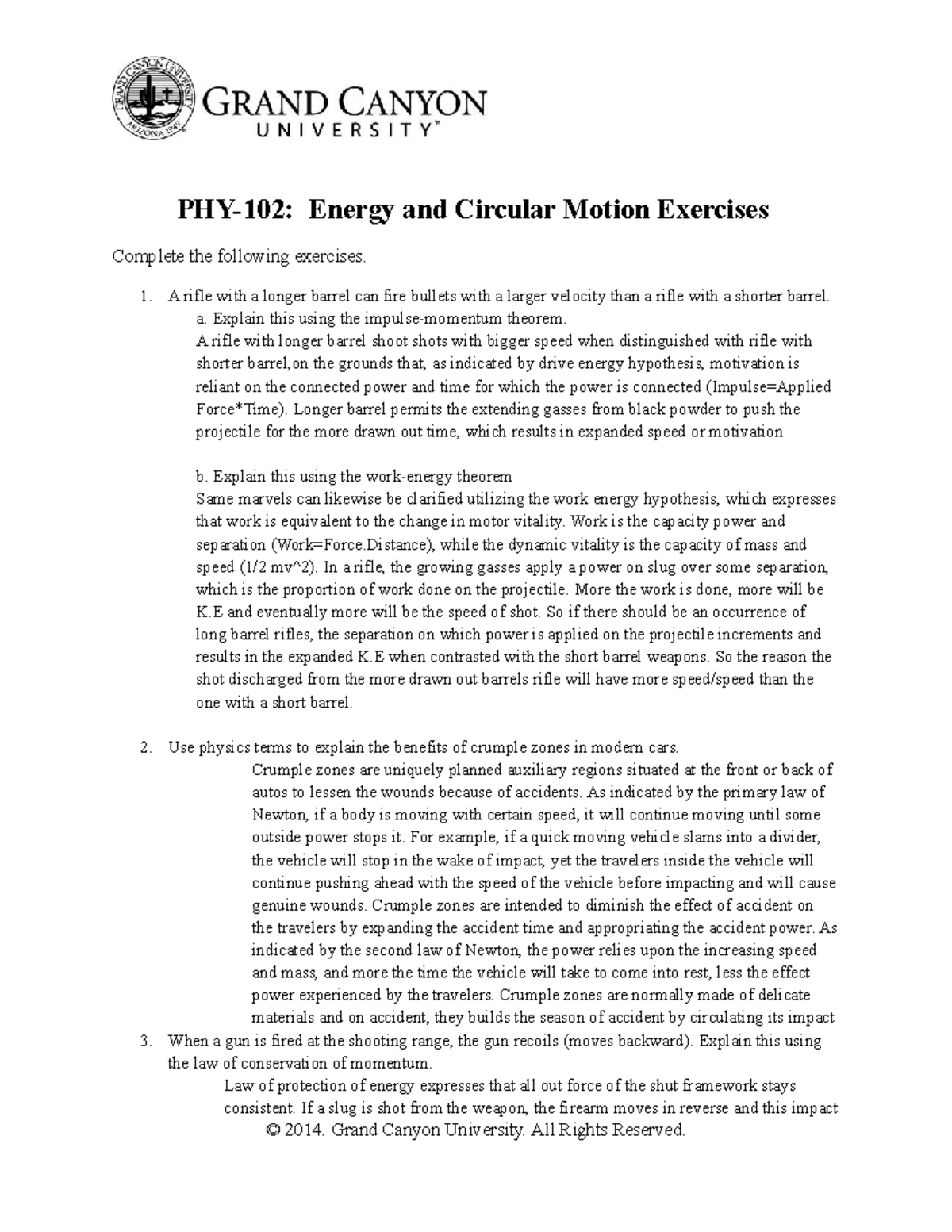 PHY-102-RS-Energyand Circular Motion Exercises - PHY-102: Energy and Circular Motion Exercises ...