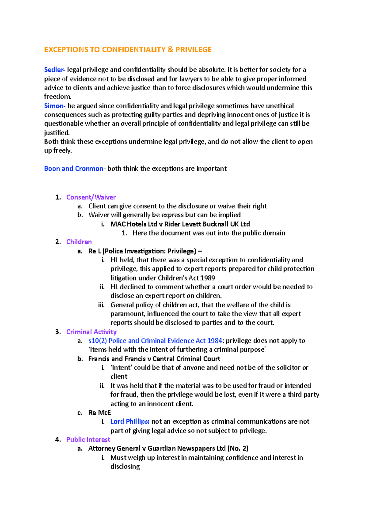 Confidentiality and Priveldge - EXCEPTIONS TO CONFIDENTIALITY ...