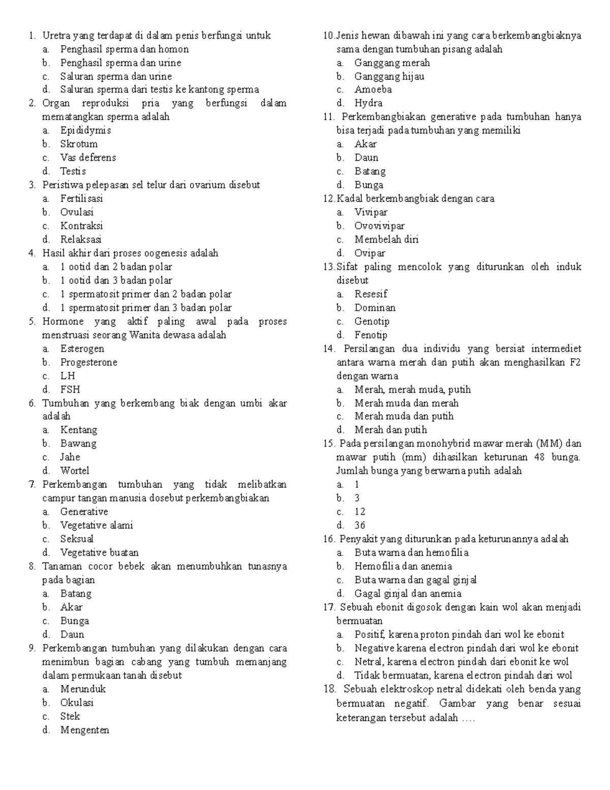 Latihan soal UAS - Uretra yang terdapat di dalam penis berfungsi untuk ...