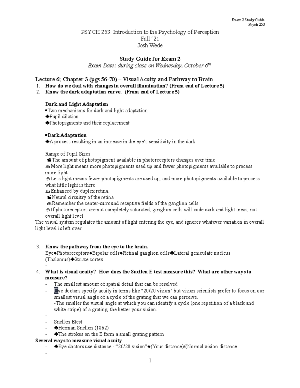 Study Guide Ex 2 F21 - Psych 253 PSYCH 253: Introduction to the ...