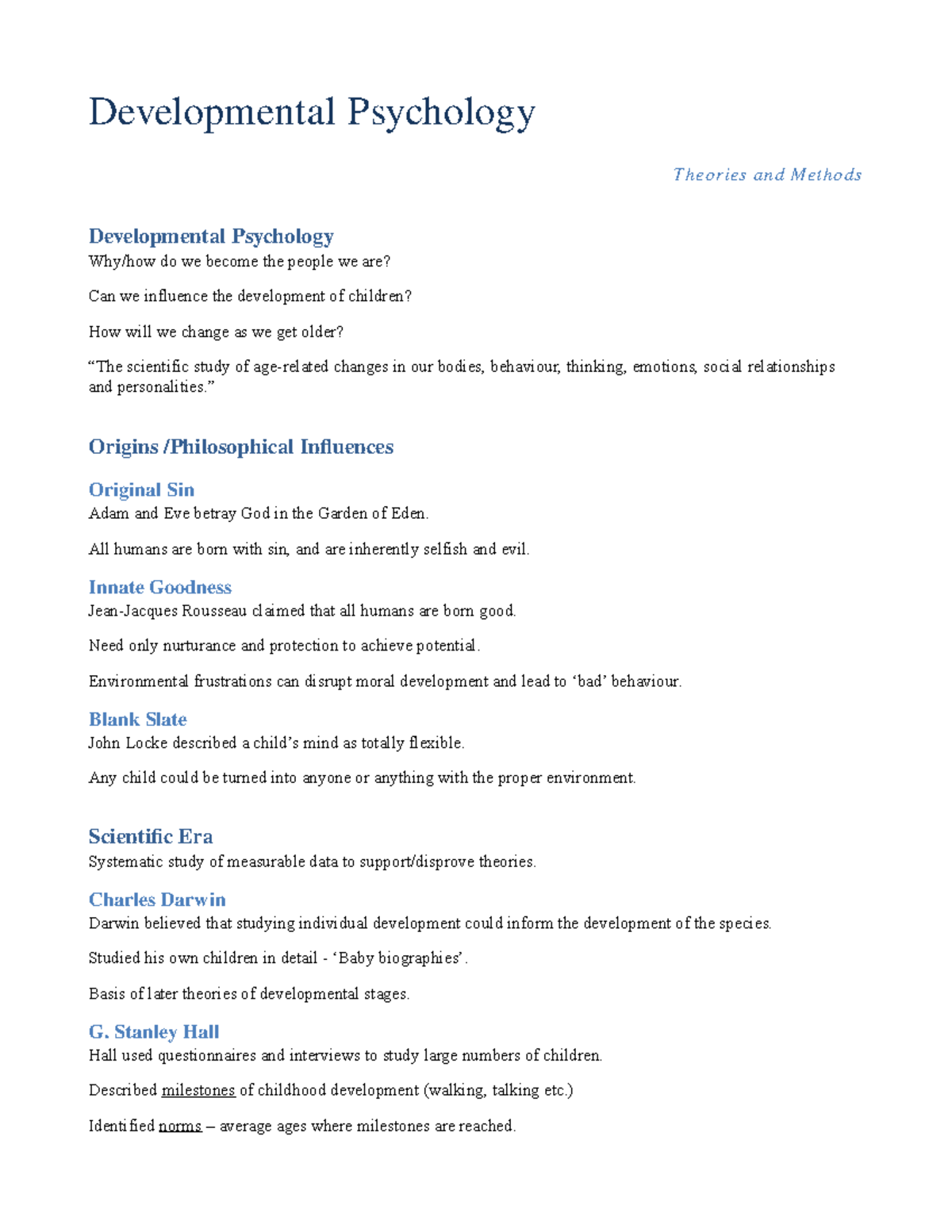 01 02 - Developmental Psychology Notes - Developmental Psychology ...