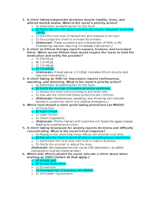 Heart Failure and Dysrhythmia blueprint practice questions - 1 client ...