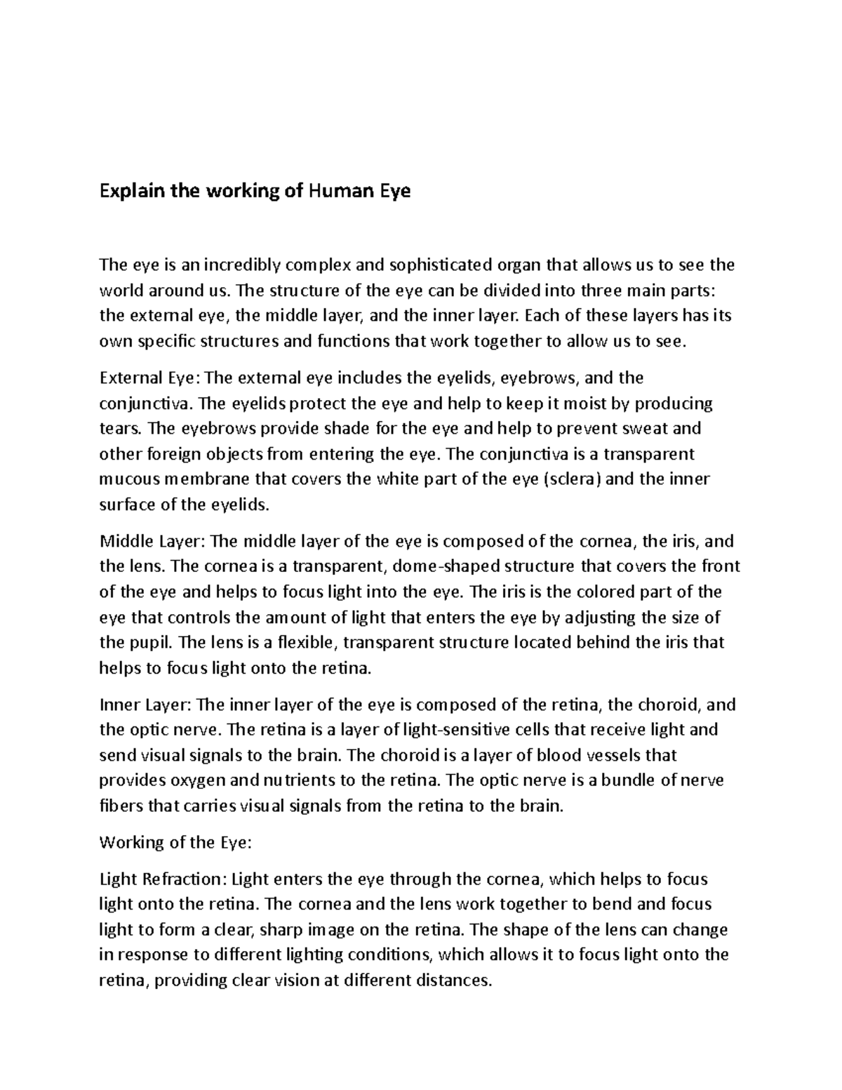 Explain The Working Of Human Eye The Structure Of The Eye Can Be