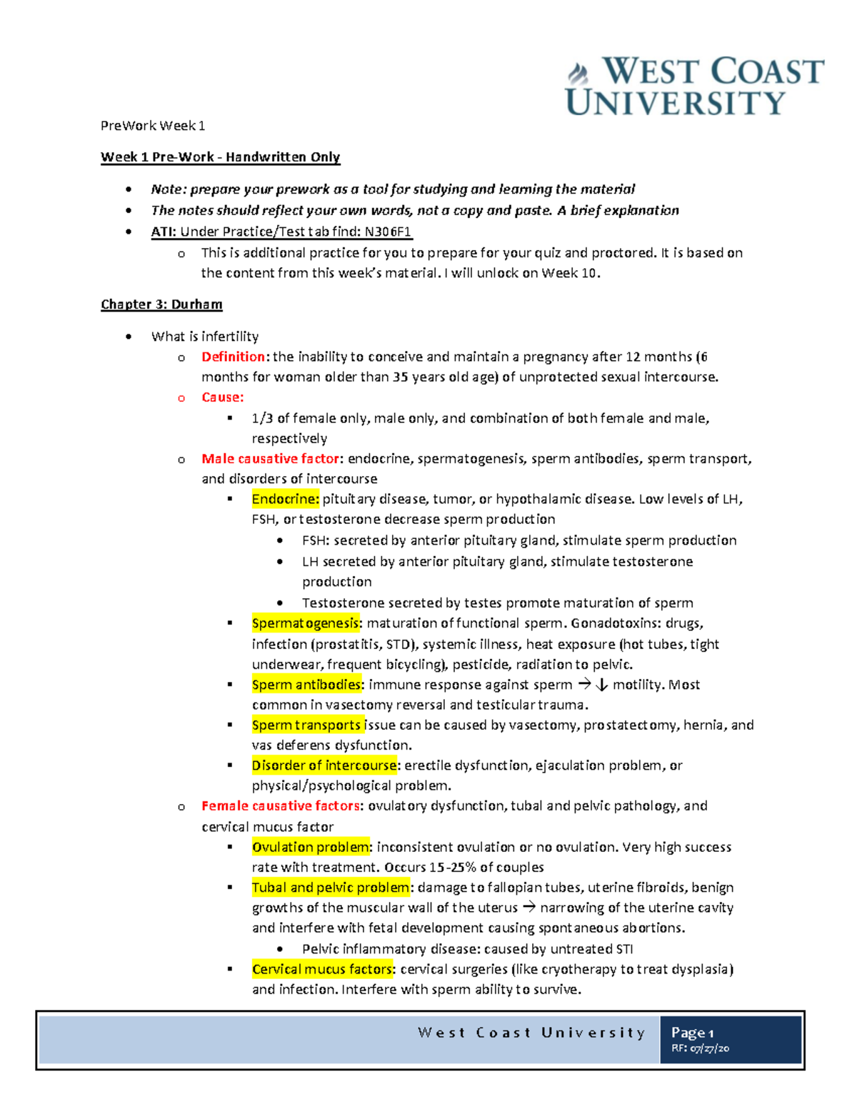 OB Week 1 Notes copy - W e s t C o a s t U n i v e r s i t y Page 1 ...