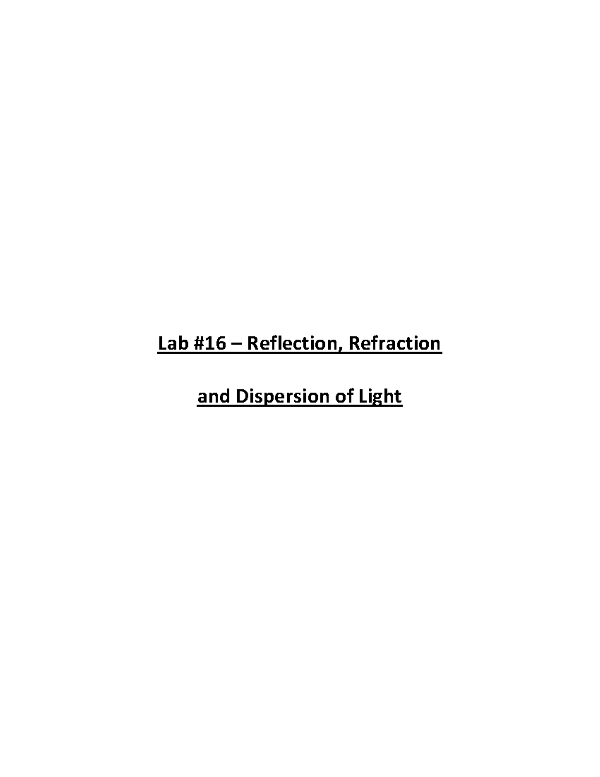 Lab 16 Reflection Refraction Lab 16 Reflection Refraction And