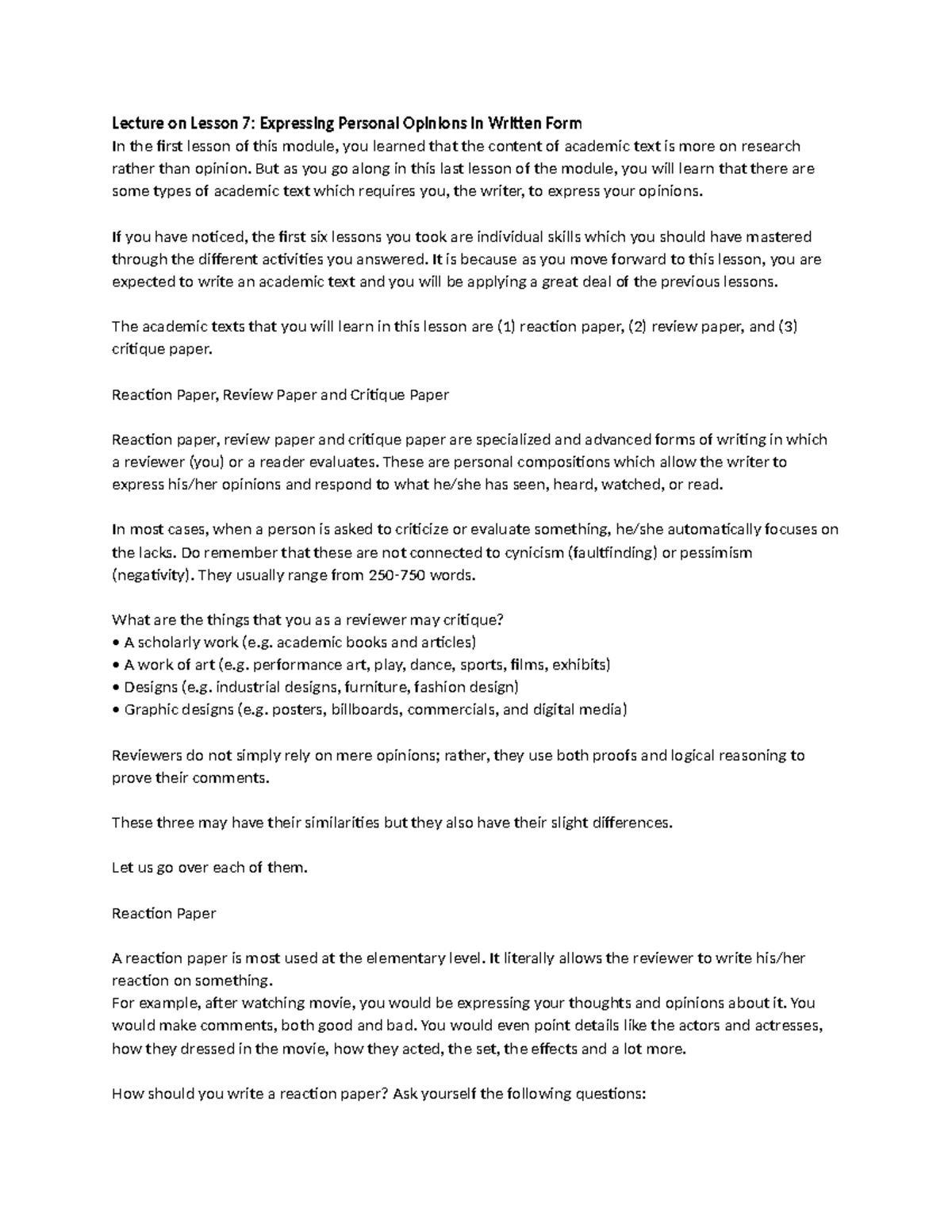 Lecture englapp - LEC - Lecture on Lesson 7: Expressing Personal ...