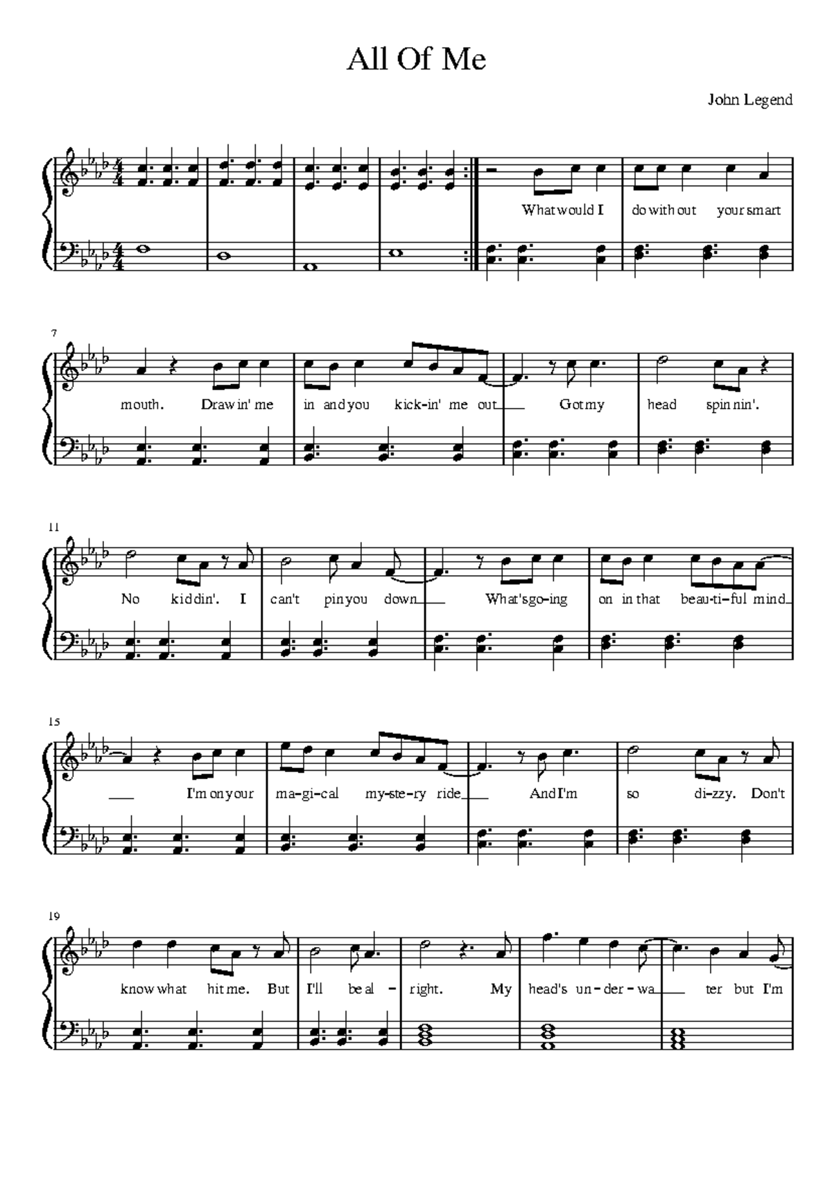 All Of Me Piano Sheet Music - All Of Me 7 John Legend 11 15 19 - Studocu